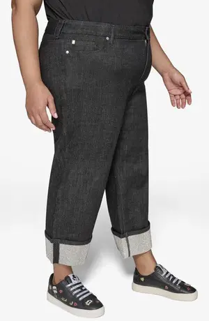 Karl Lagerfeld Paris Crystal Cuff High Waist Jeans