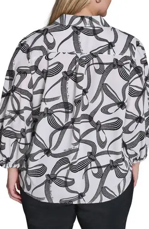 Karl Lagerfeld Paris Bow Print Crepe Button-up Shirt