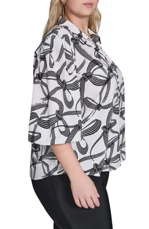 Karl Lagerfeld Paris Bow Print Crepe Button-up Shirt