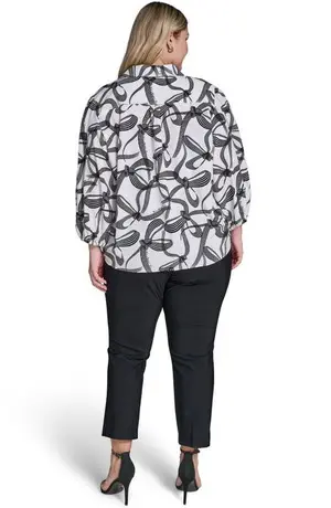 Karl Lagerfeld Paris Bow Print Crepe Button-up Shirt