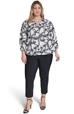 Karl Lagerfeld Paris Bow Print Crepe Button-up Shirt