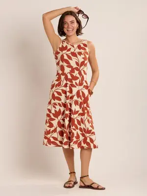 BRAKEBURN Adla Trailing Leaf Print Midi Dress - Brown