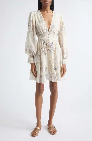 Camilla Printed Silk Frill Dress With Balloon Sleeves - Laced With Love
