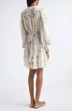 Camilla Printed Silk Frill Dress With Balloon Sleeves