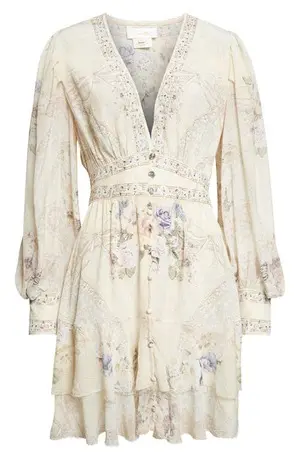 Camilla Printed Silk Frill Dress With Balloon Sleeves