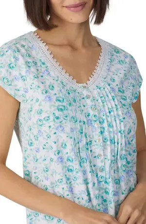 Eileen West Cotton Short Nightgown - Aqua Multi