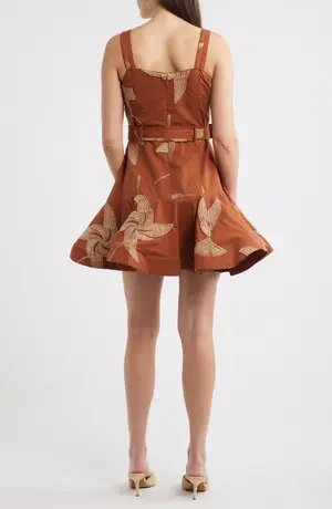 CIEBON Embroidered Mini Dress With Ruffled Skirt
