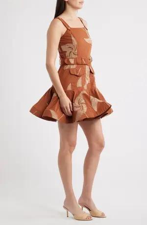 CIEBON Embroidered Mini Dress With Ruffled Skirt