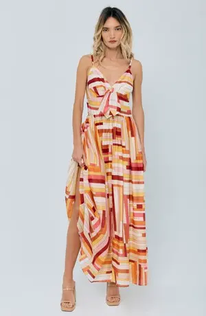 CIEBON Sleeveless Geometric Print A-line Maxi Dress