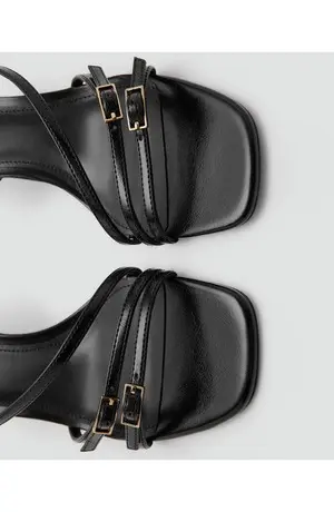 Mango Asymmetric Strap Slingback Sandals With Buckle Hardware - Black