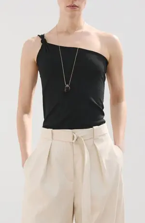 Mango Asymmetrical Knot Detail One-shoulder Tank - Black