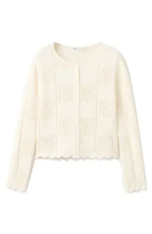 Mango Pointelle Crop Cotton Blend Cardigan