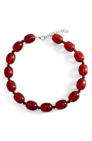 Mango Stone Beaded Collar Necklace - Russet