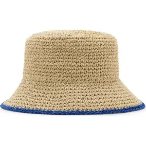 Mango Straw Bucket Hat With Contrasting Trim - Blue