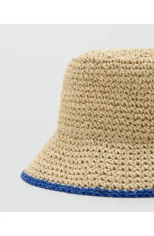 Mango Straw Bucket Hat With Contrasting Trim