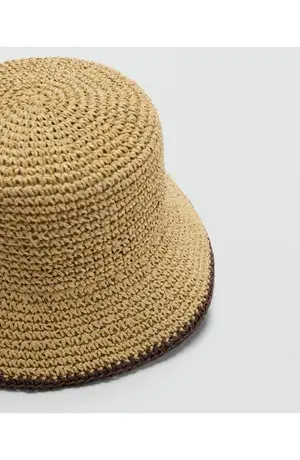 Mango Straw Bucket Hat With Contrasting Trim