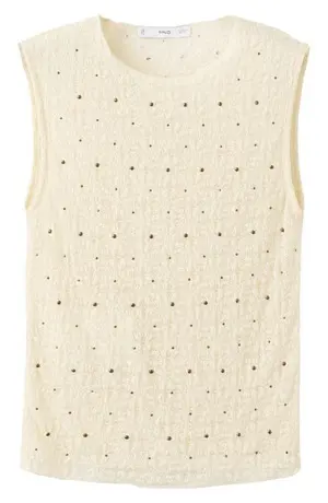 Mango Studded Jewel Neck Tank - Ecru