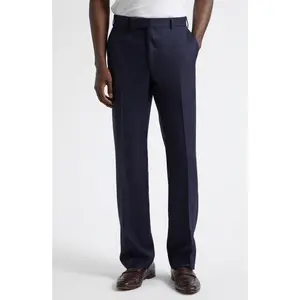 Thom Sweeney Flat Front Wide Leg Virgin Wool Trousers