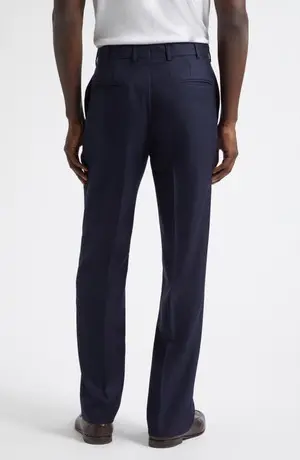 Thom Sweeney Flat Front Wide Leg Virgin Wool Trousers
