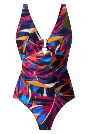 Magicsuit Mariachi Kristi Plunge One-piece Swimsuit With Goldtone Hardware - Multi