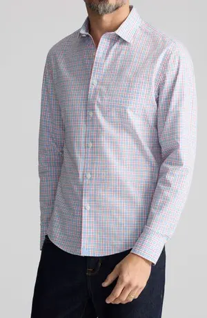 UNTUCKIT Ridge Check Wrinkle Free Cotton Button-up Shirt - Blue Red