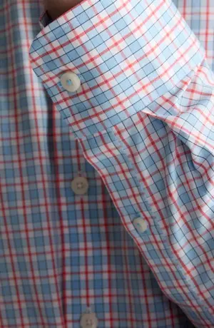 UNTUCKIT Ridge Check Wrinkle Free Cotton Button-up Shirt - Blue Red