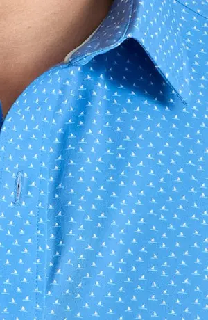 UNTUCKIT Sailboat Print Short Sleeve Performance Button-up Shirt