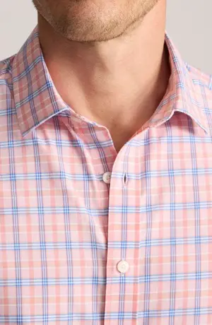 UNTUCKIT Plaid Performance Button-up Shirt - Peach