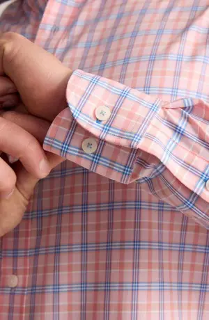 UNTUCKIT Plaid Performance Button-up Shirt - Peach