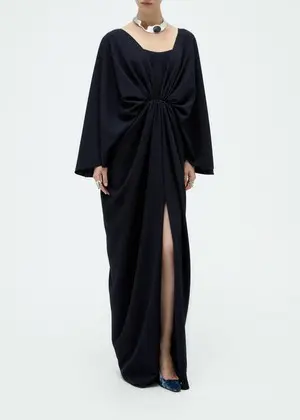 Amsale Batwing Textured Gown - Navy