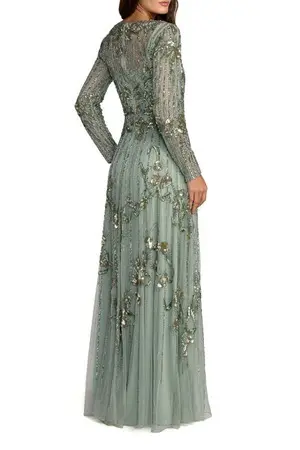 Mac Duggal Embellished Tulle Long Sleeve A-line Gown