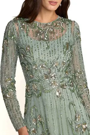 Mac Duggal Embellished Tulle Long Sleeve A-line Gown