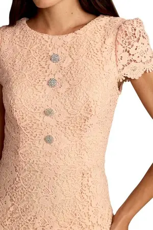 Mac Duggal Embroidered Lace Midi Dress With Cap Sleeves
