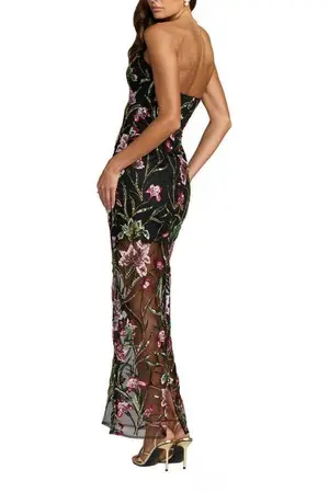 Mac Duggal Strapless Floral Embroidered Column Gown