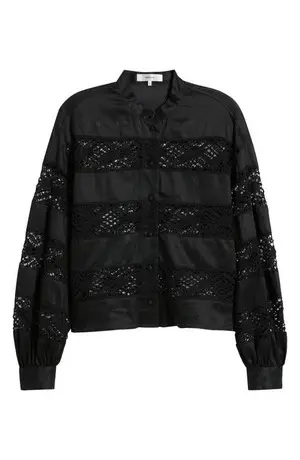 FRAME Eyelet Lace Inset Blouson Sleeve Shirt