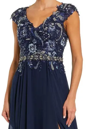 Mac Duggal Embellished Cap Sleeve Chiffon Gown