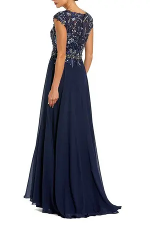 Mac Duggal Embellished Cap Sleeve Chiffon Gown