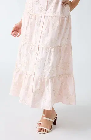 Guess Evelyn Eyelet Embroidery Midi Dress
