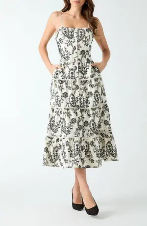Guess Evelyn Eyelet Embroidery Midi Dress - White Multi