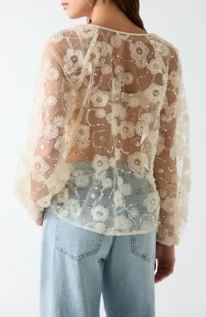 Guess Sequin Embellished Sheer Blouse With Front Tie