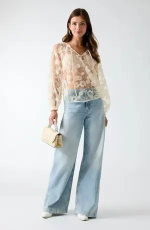 Guess Sequin Embellished Sheer Blouse With Front Tie
