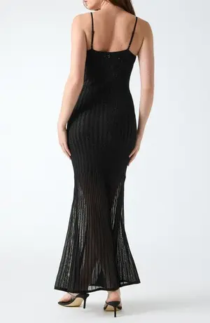 Guess Meena Rib Knit Sheer Maxi Dress - Black