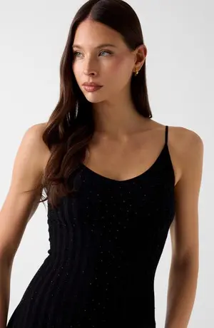 Guess Meena Rib Knit Sheer Maxi Dress - Black