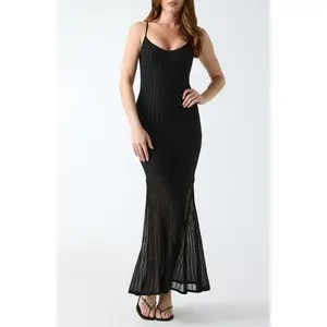 Guess Meena Rib Knit Sheer Maxi Dress - Black