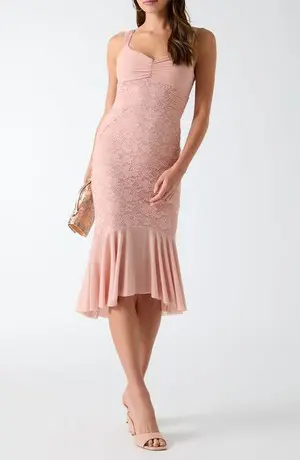 Guess Caitlyn Lace Sleeveless Midi Dress - Pink