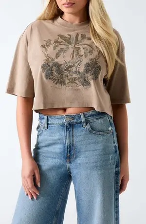 Guess Beaded Jungle Resort Crop T-shirt