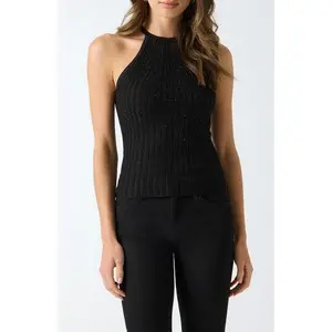 Guess Metallic Rib Knit Halter Tank Top - Jtmu-open