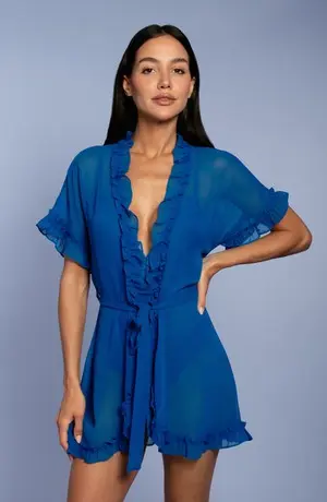 IN BLOOM BY JONQUIL Rosemary Lace Trim Short Sleeve Chiffon Wrap