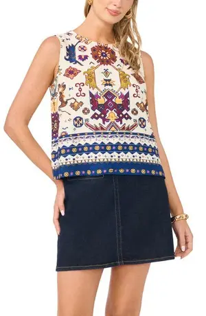 Vince Camuto Print Sleeveless Top - New Ivory
