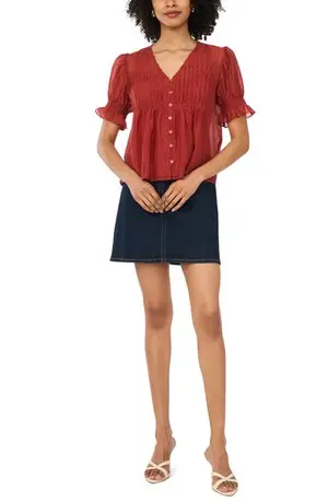 Vince Camuto Pintucked Chiffon Puff Sleeve Top - Rust 242